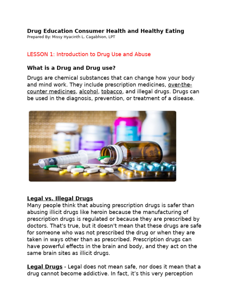 Drug Education Consumer Health and Healthy Eating Handouts | PDF ...