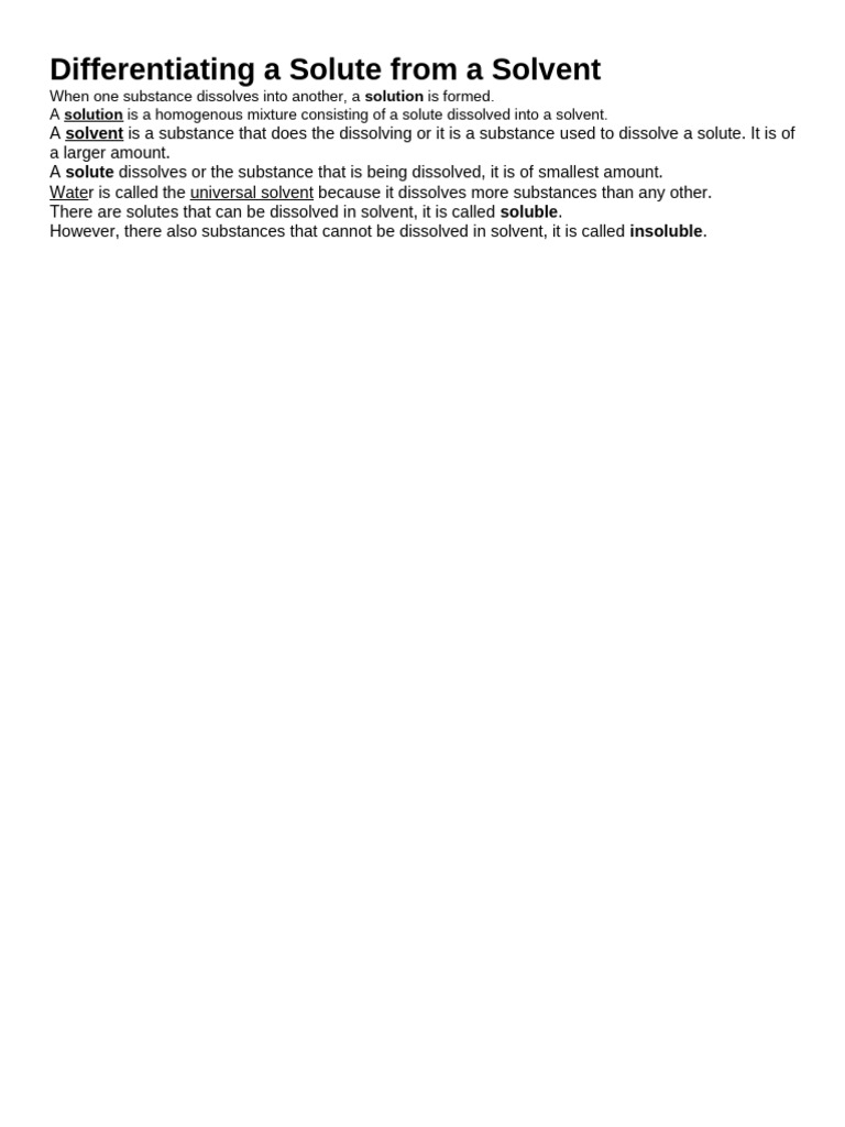 Solute vs. Solvent Explained | PDF