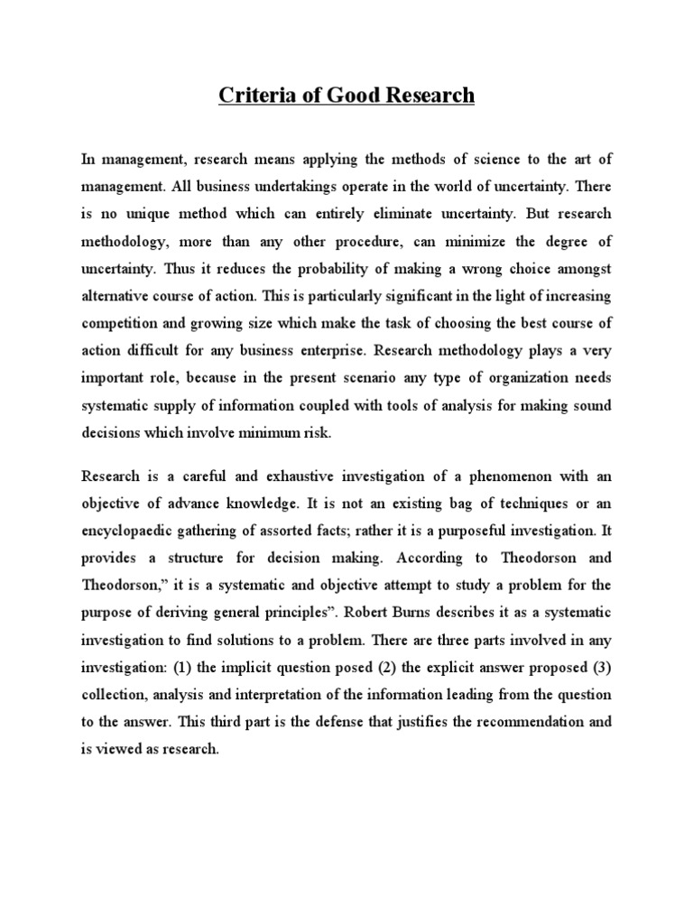 Criteria of Good Research | Decision Making | Uncertainty