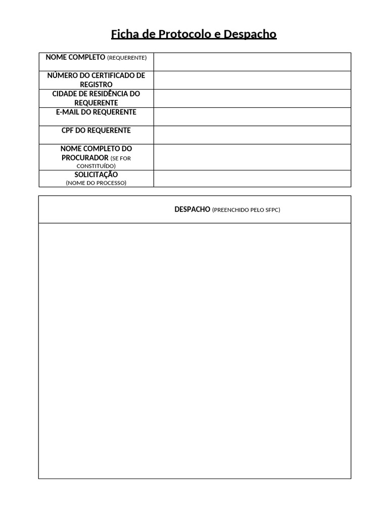 Modelo Ficha Protocolo Despacho PF | PDF