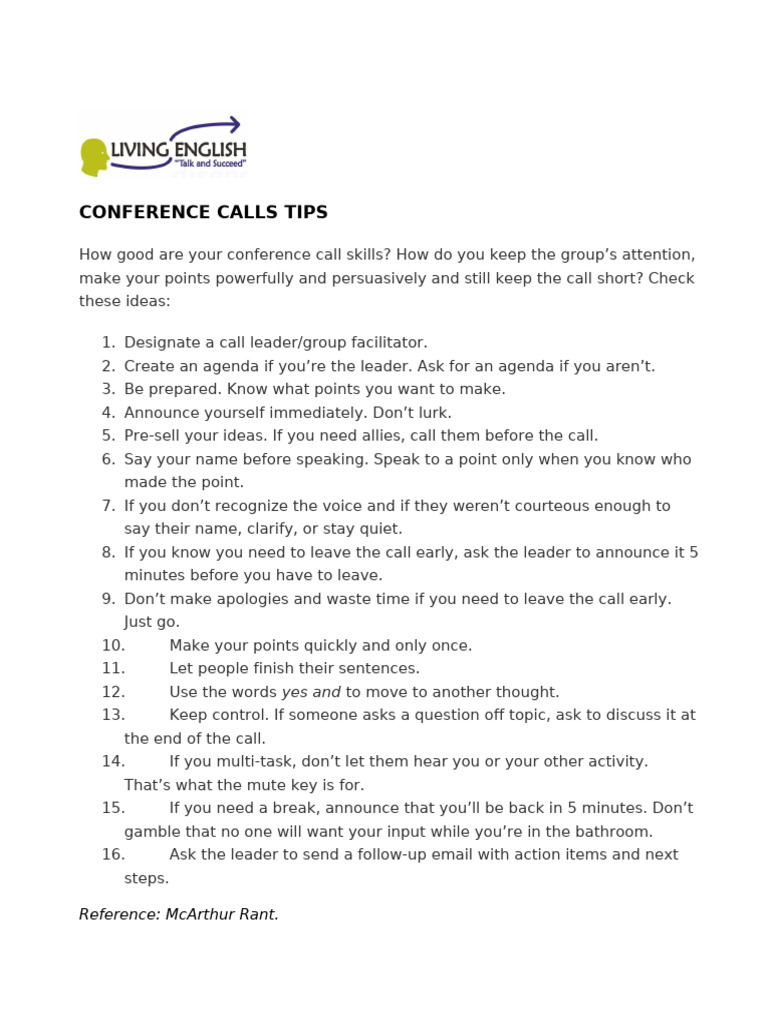 Conference Calls Tips | PDF