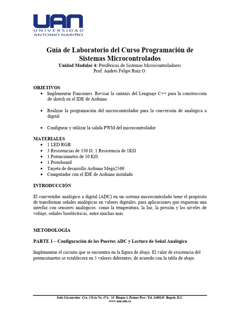Guía Lab: Periféricos Microcontrolados | PDF | Arduino | Microcontrolador