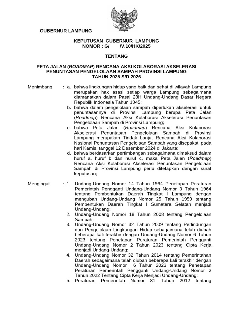Roadmap Pengelolaan Sampah Lampung 2025-2026 | PDF
