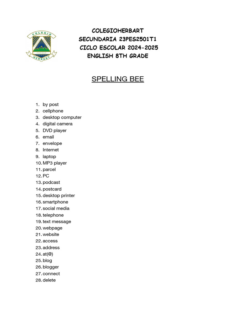 8th Grade English Spelling Bee List | PDF
