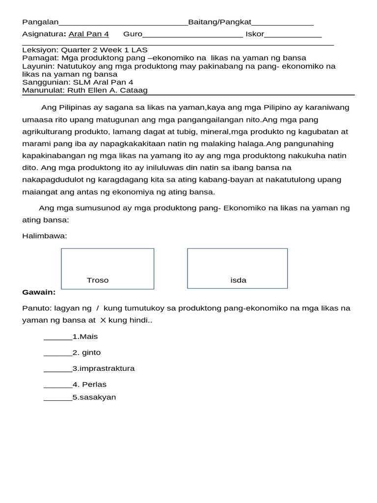 Las Ap4 Q2 Week 1 Las 1 Ellen Ruth A. Cataag 1 | PDF
