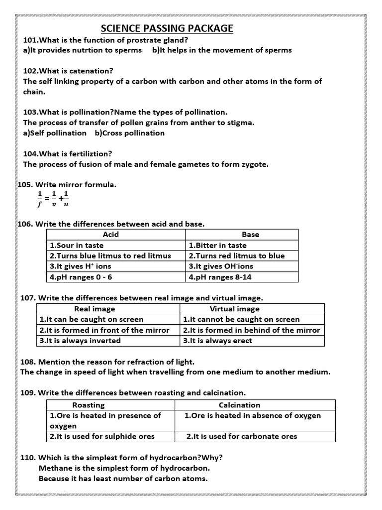 10th Science Passing Package 2024-25 | PDF | Chemical Compounds | Flowers