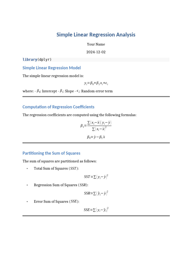 Final-Simple Linear Regression-Theory | PDF | Errors And Residuals | Regression Analysis