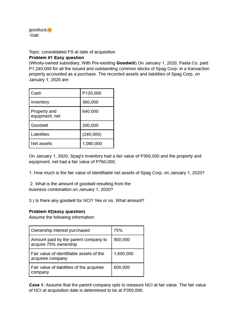 Business Combination Practice | PDF | Goodwill (Accounting) | Book Value