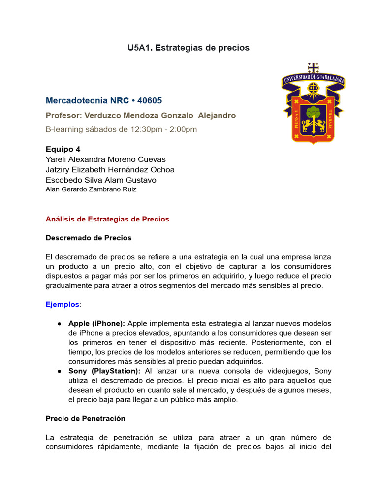 U5A1. Estrategias de Precios | PDF | Marketing | Marca