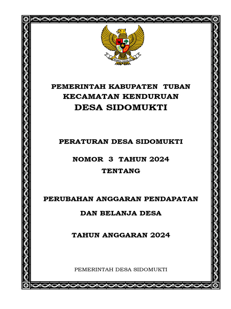 Produkhukum Peraturan Desa Sidomukti Nomor 3 Tahun 2024 Tentang Perubahan Anggaran Pendapatan ...