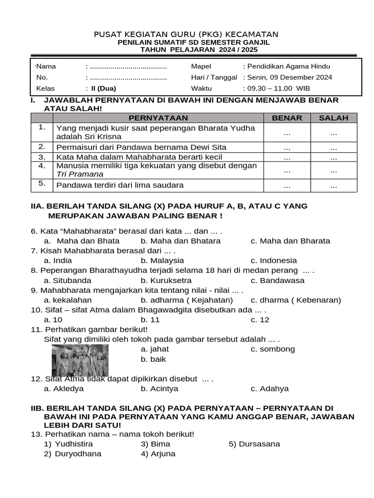 Soal Sas KLS Ii Agama Hindu | PDF