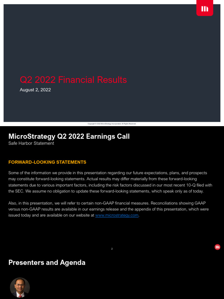 Q2 2022 Microstrategy Earnings Presentation Pdf Money Financial