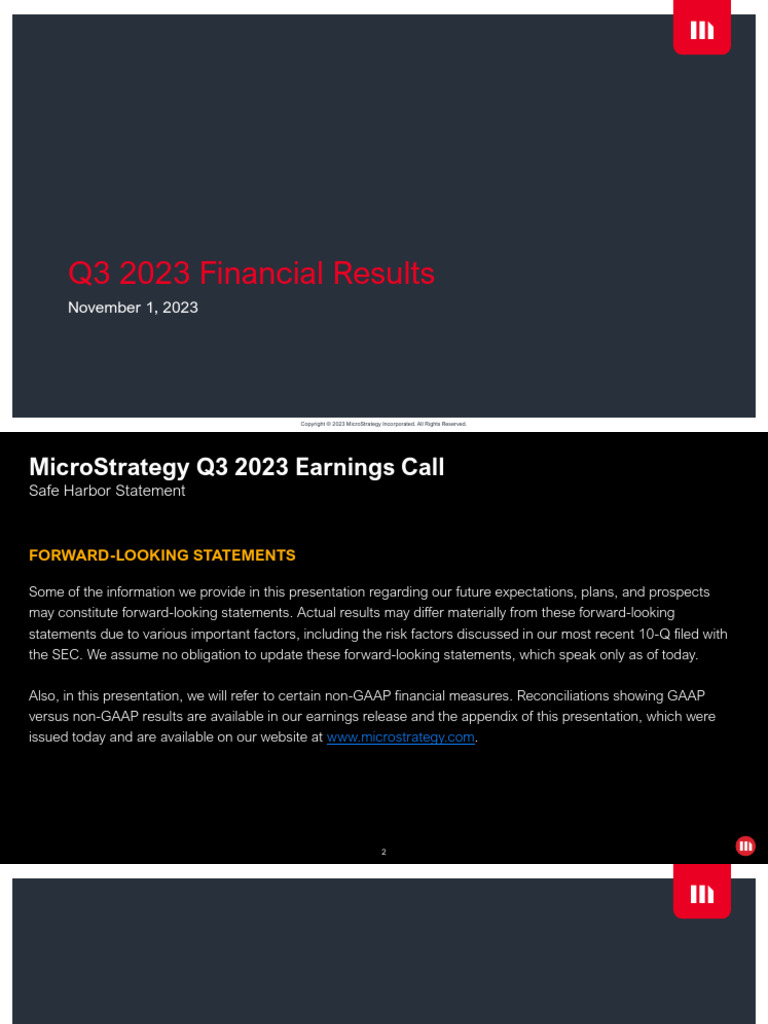 Q3 2023 - Microstrategy Earnings Presentation | PDF | Artificial Intelligence | Intelligence (AI ...