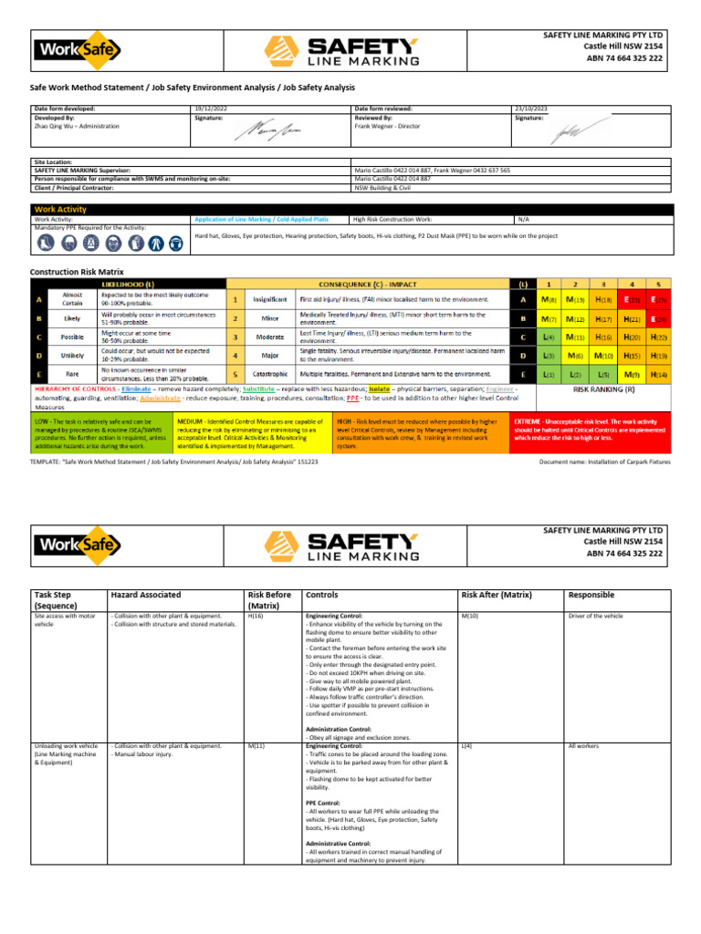 Cold Applied Plastic Line Marking SWMS | PDF | Personal Protective ...