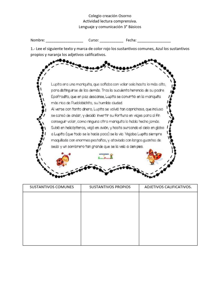 Actividad de Lectura. La Mariquita | PDF