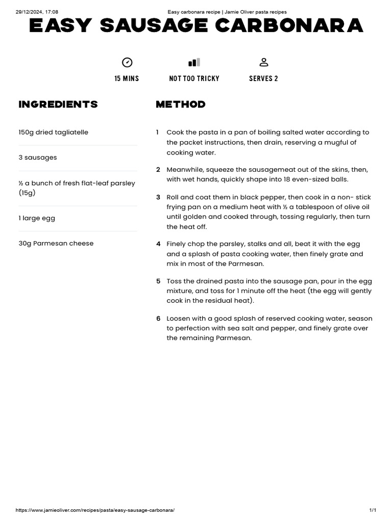 Easy Carbonara Recipe _ Jamie Oliver Pasta Recipes | PDF | Pasta ...