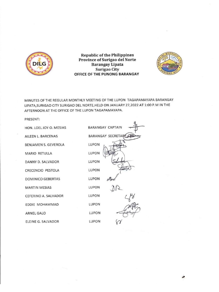 Lupon Minutes of The Meeting - 000 | PDF