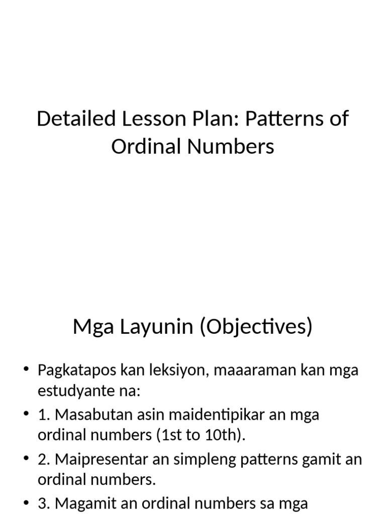 Ordinal Numbers Lesson Plan | PDF