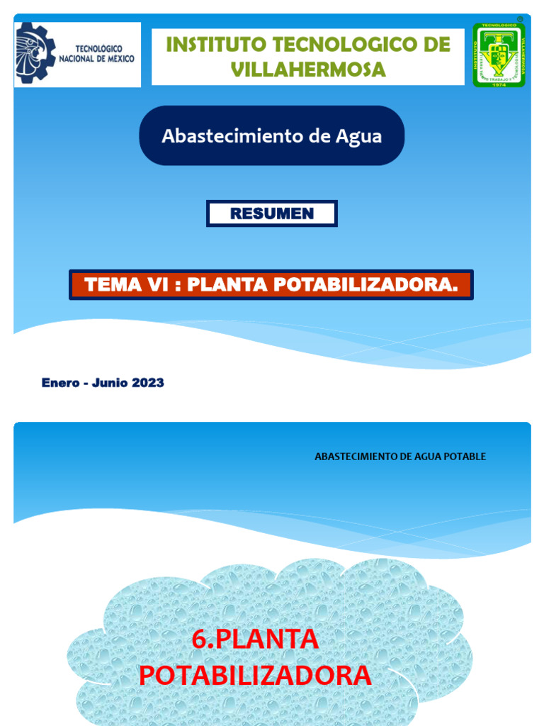 TEMA 6 ABASTECIMOENTO DE AGUA Plantas Potabilizadoras RESUMEN | PDF | Agua | Agua potable