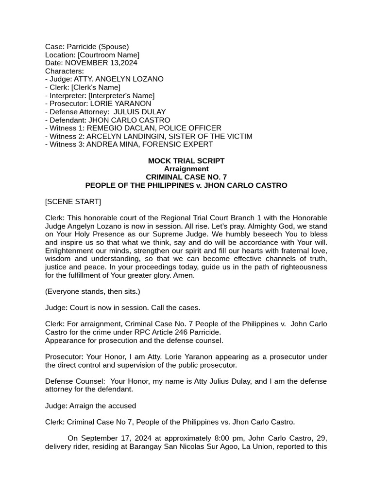 Nov11 Re Edit Script For Mock Trial Parricide | PDF | Witness | Prosecutor