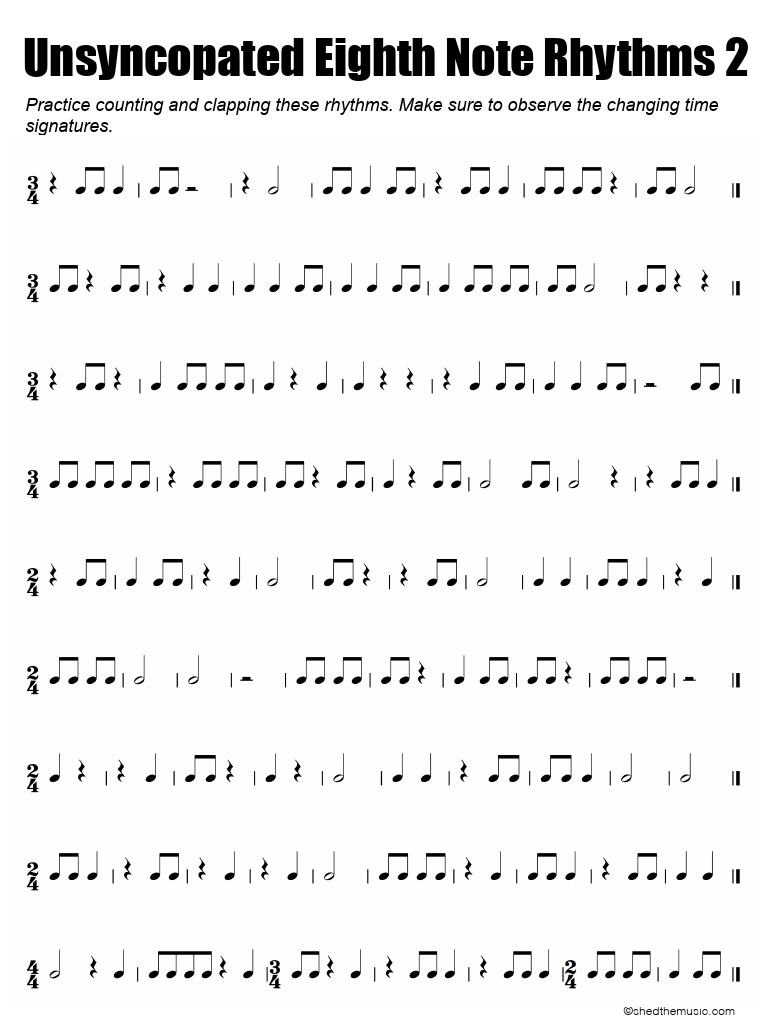 Unsyncopated Eighth Note Rhythms 2 | PDF