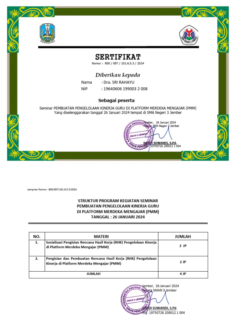 SRI RAHAYU_SERTIFIKAT PMM SMAGA 07(26 JAN 2024) | PDF