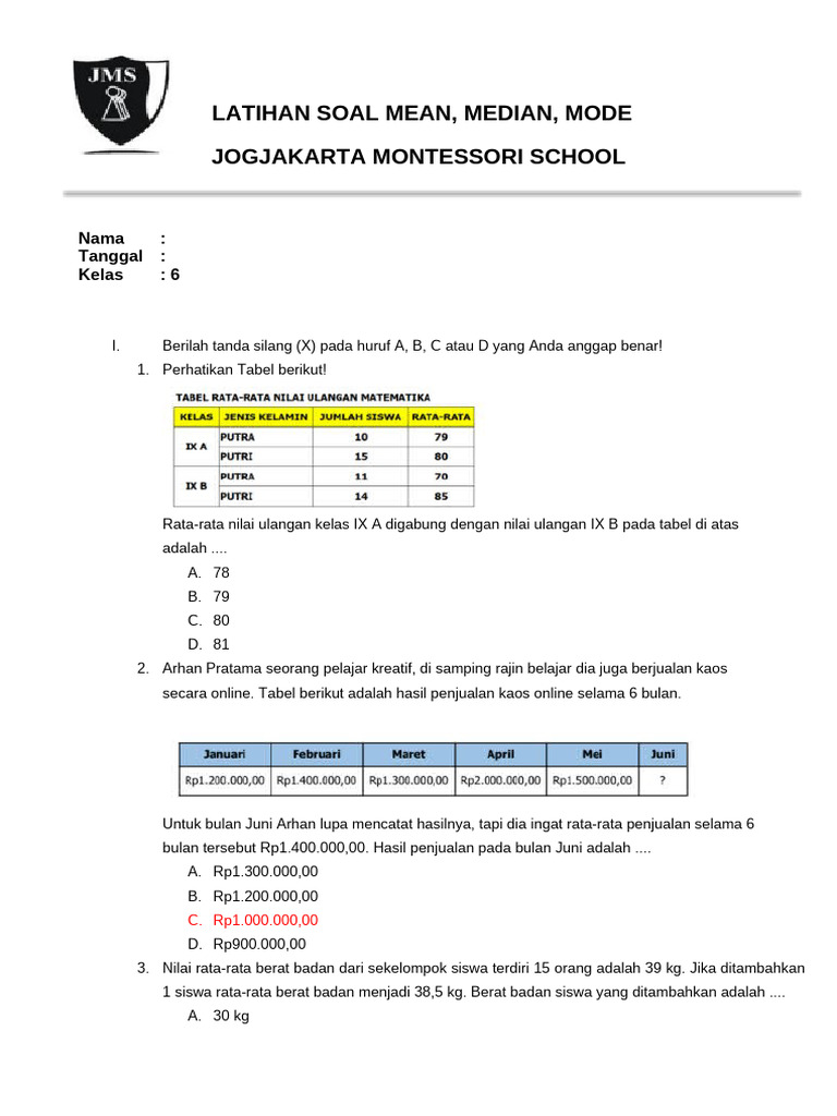 Soal Latihan Mean, Median, Mode | PDF