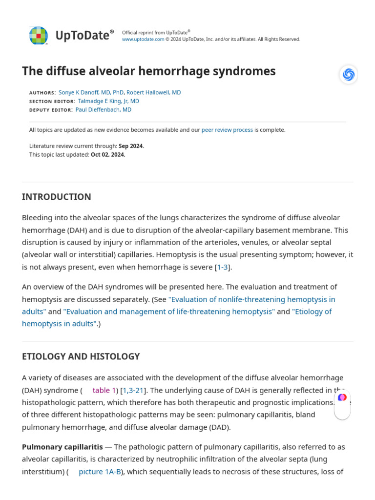The Diffuse Alveolar Hemorrhage Syndromes - UpToDate | PDF | Lung ...