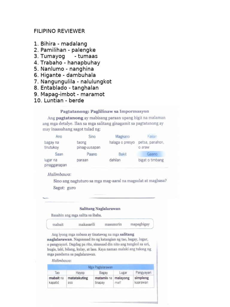 Filipino Reviewer | PDF