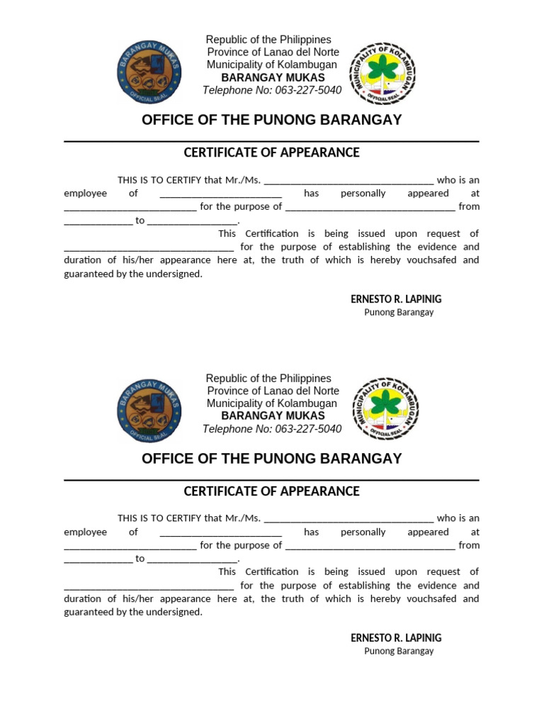 Cert of Appearance | PDF