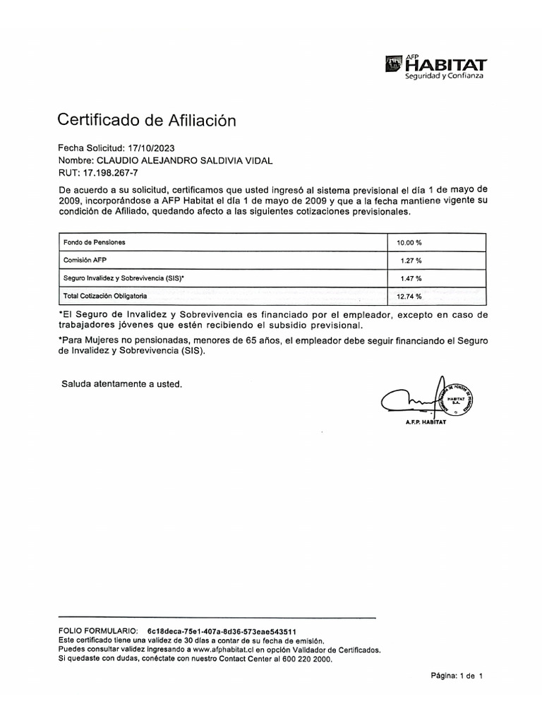 Certificado Afp Claudio | PDF