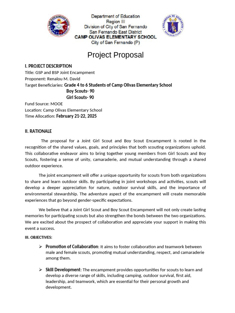 Proposal-Template-for-BSP & GSP JOINT ENCAMPMENT SY 2024 - 2025 | PDF ...