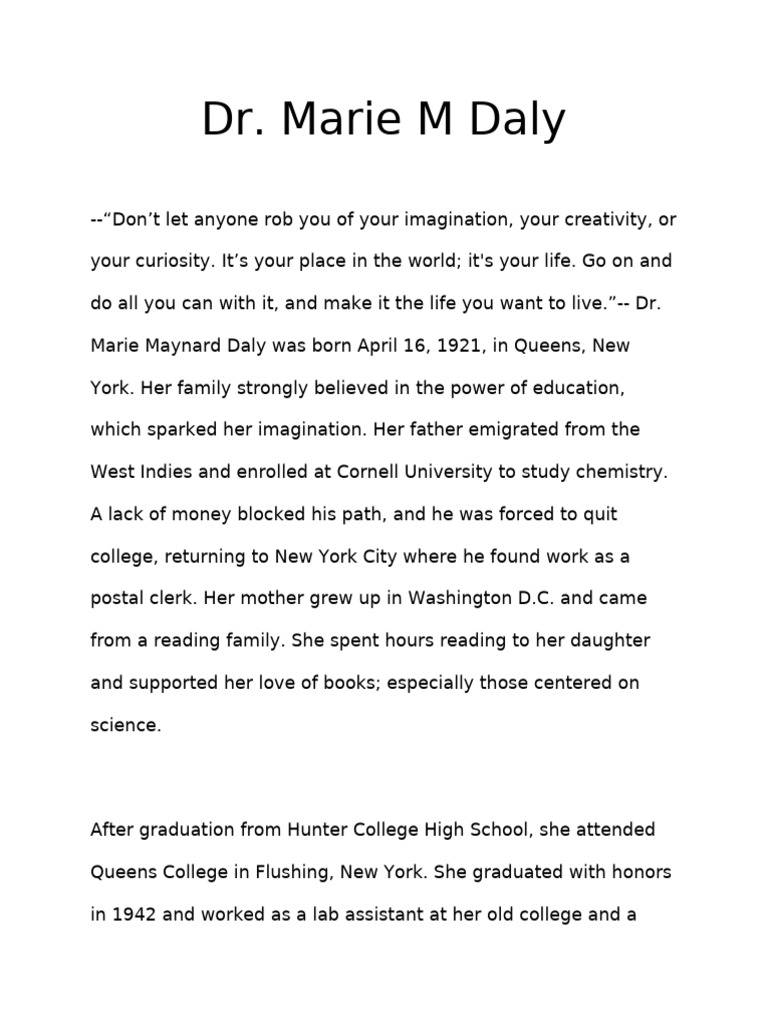 Dr. Marie Maynard Daly: A Pioneer in Chemistry | PDF