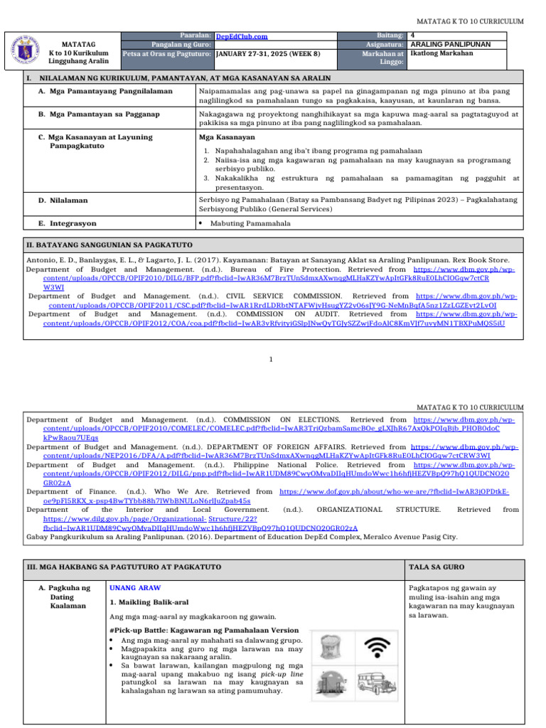 DLL MATATAG _ARALING PANLIPUNAN 4 Q3 W8 | PDF