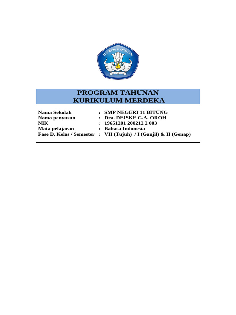 Program Tahunan Bahasa Indonesia SMP 11 | PDF