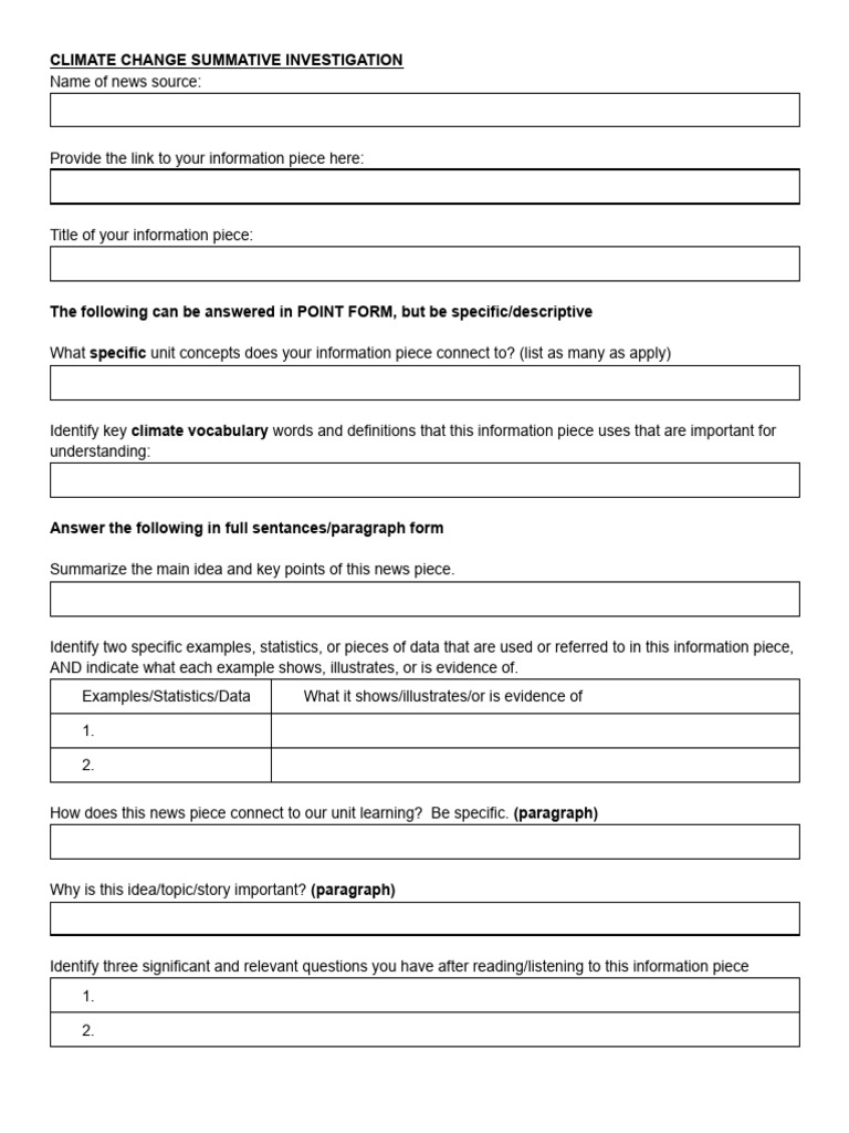 Climate Change Summative Investigation | PDF