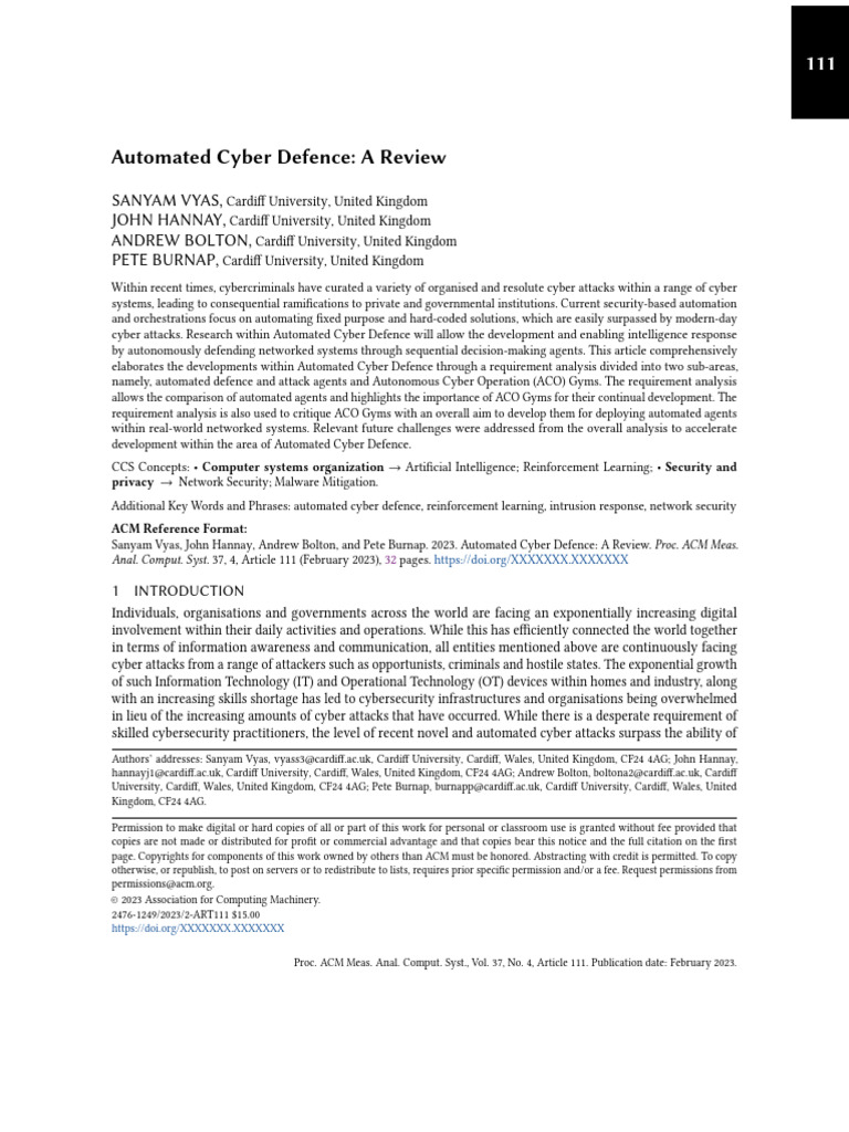 Automated Cyber Defence A Review | PDF | Computer Security | Security