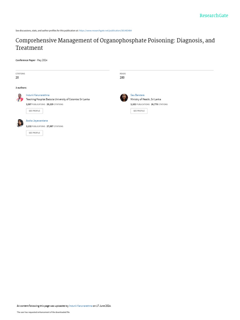 Organophosphate Poisoning Management | PDF | Acetylcholine | Medical ...