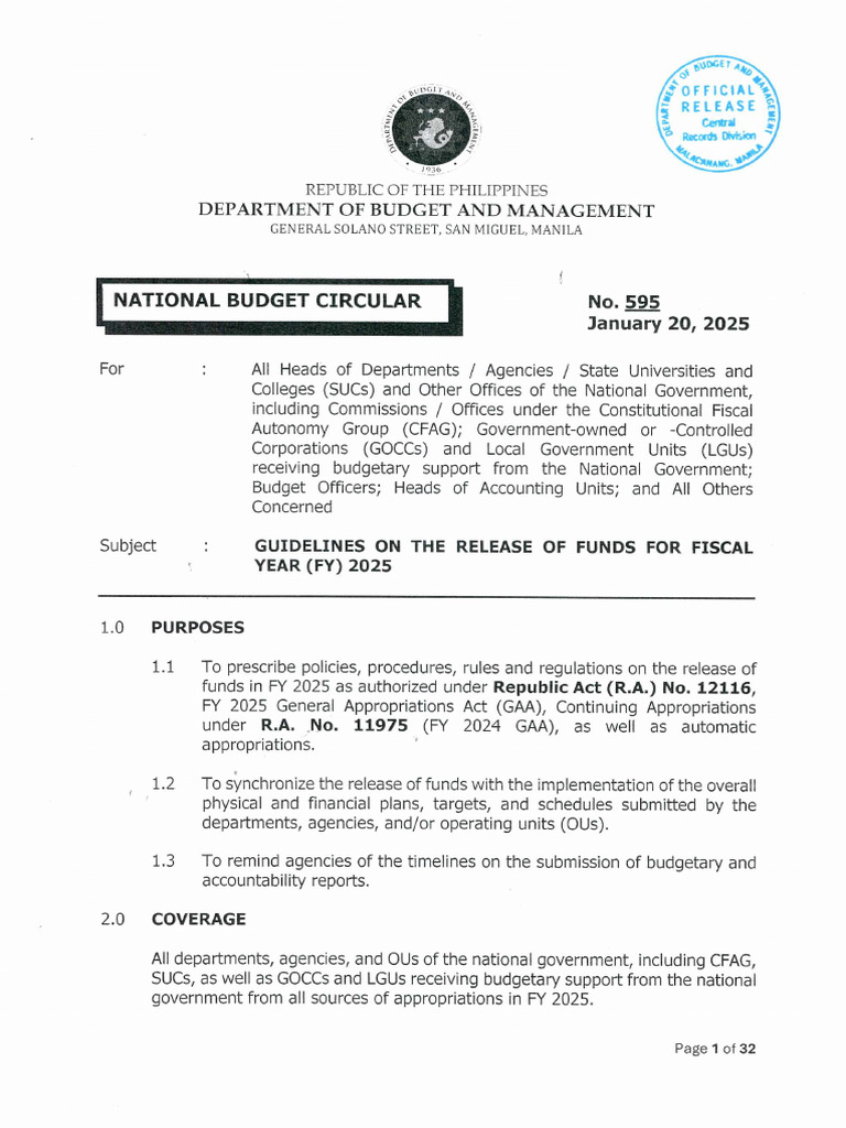 FY 2025 Fund Release Guidelines | PDF | Budget | Fiscal Year