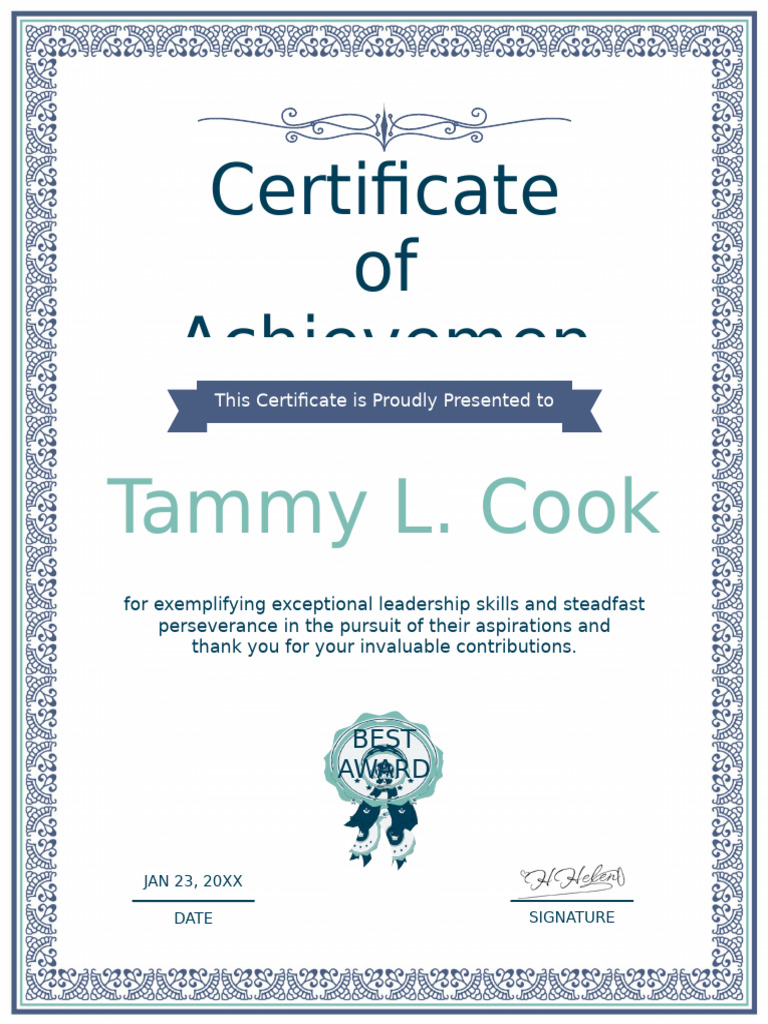 Perseverance Award Certificate Template 07a 86epu0m1f Portrait | PDF