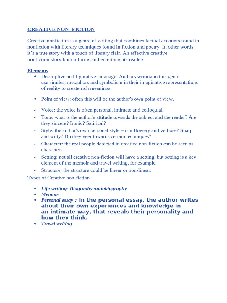 Understanding Creative Nonfiction Elements | PDF