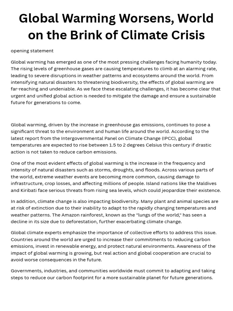 teks berita about global warming | PDF | Climate Change | Climate ...