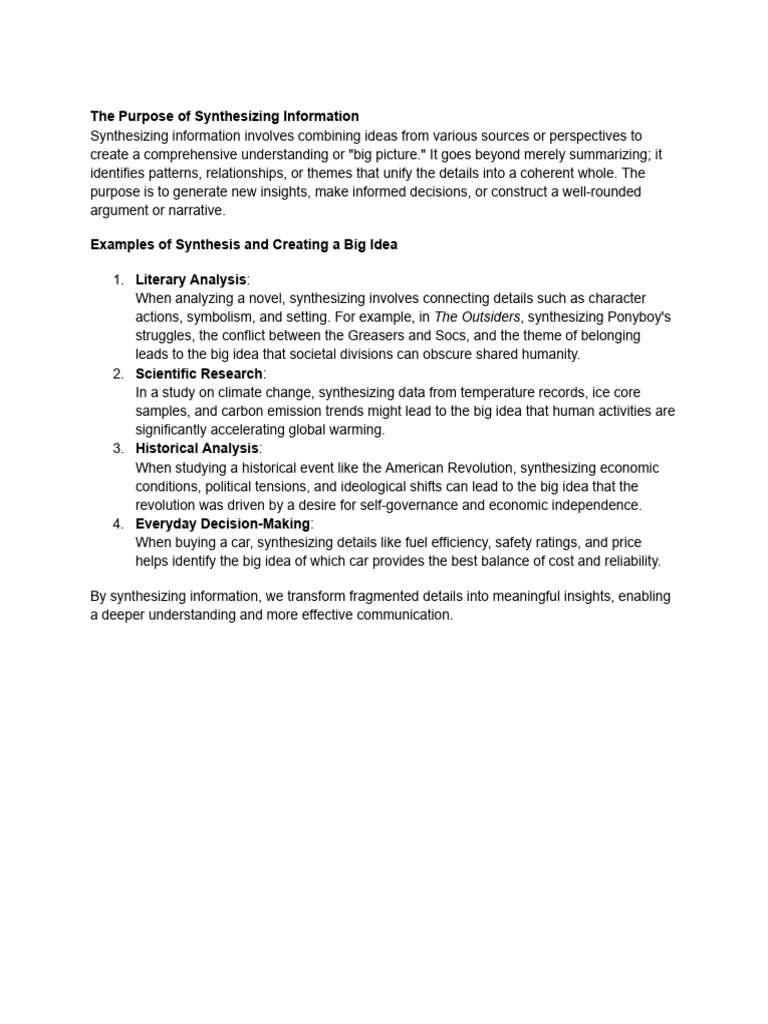 The Art of Synthesizing Information | PDF