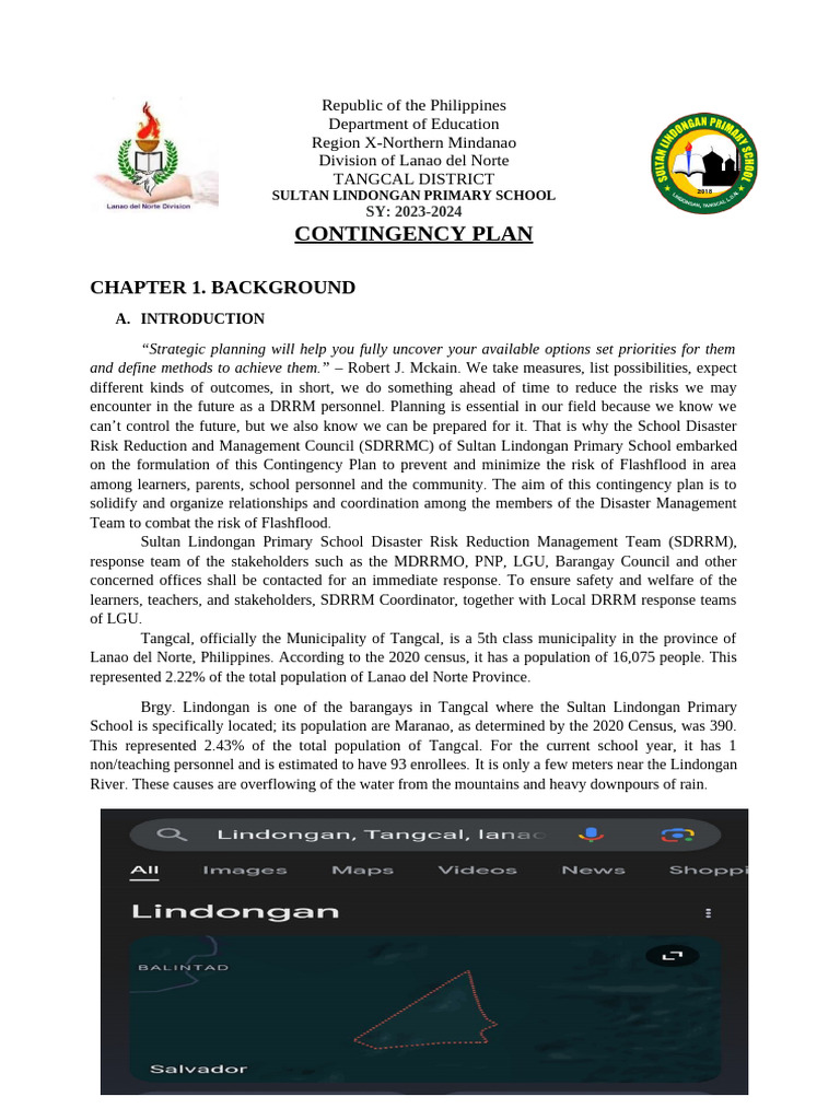SLPS Contingency Plan SY 2023 2024 - 1 | PDF | Flood | Emergency Management