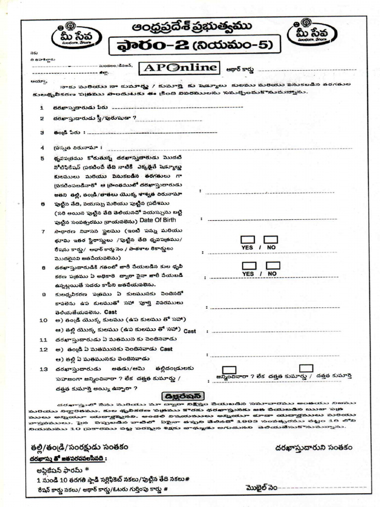 MEESEVA CAST APPLICATION | PDF
