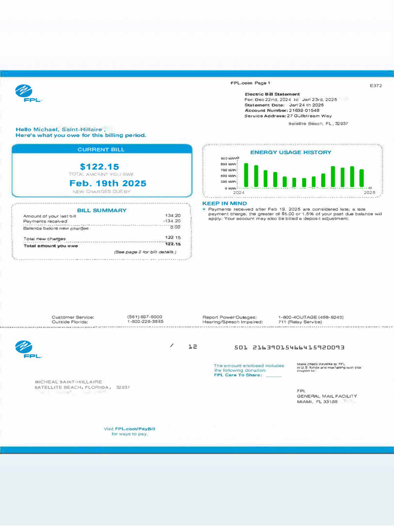 FPL Electric Bill Statement Summary | PDF | Electric Power | Energy ...