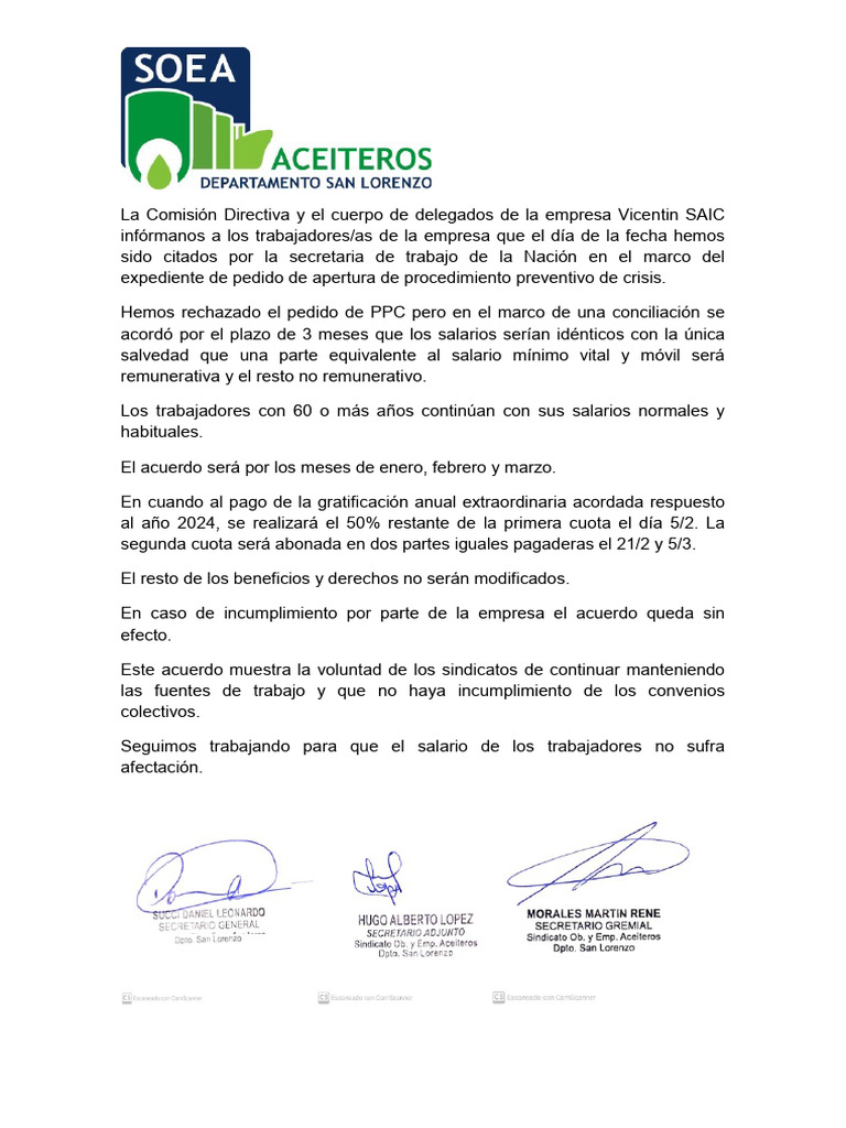 Informacion Vicentin Acuerdo | PDF