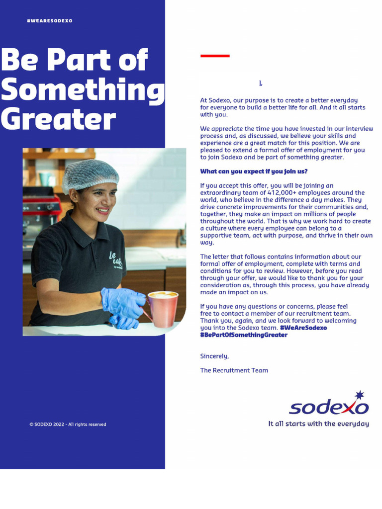 Sodexo Supervisor Offer Letter | PDF