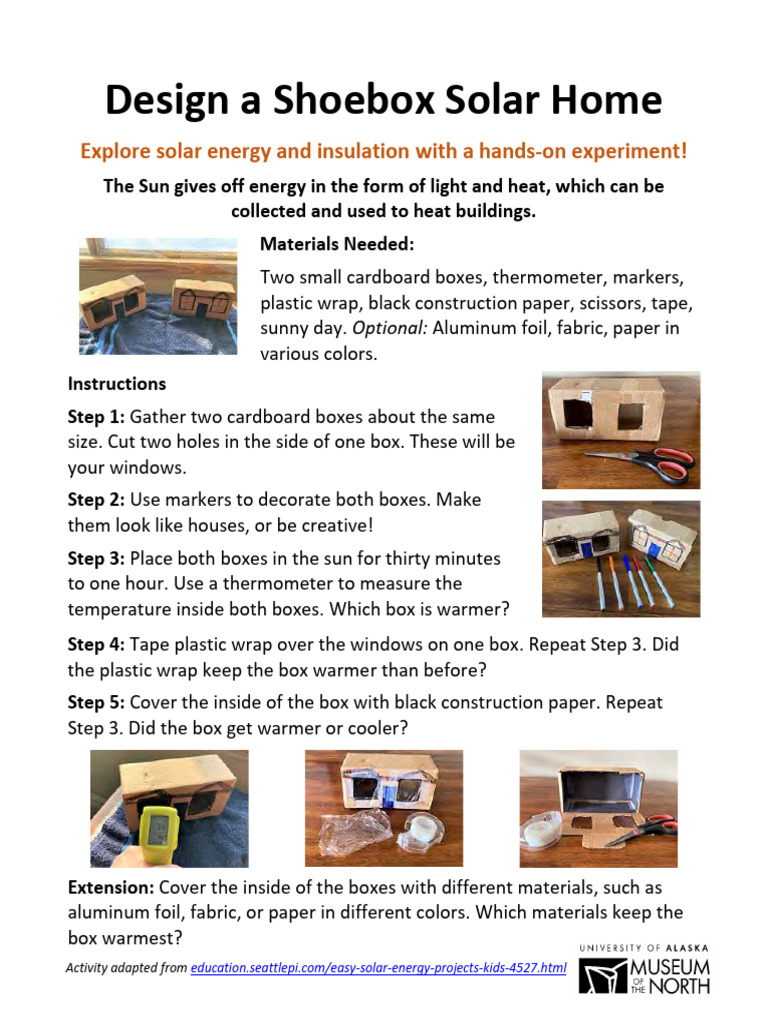 Design A Shoebox Solar Home Activity | PDF | Sun | Photovoltaics