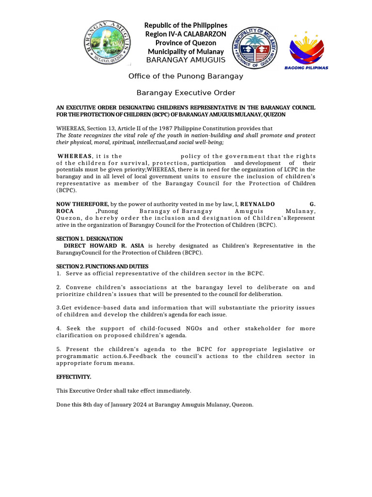An Executive Order Designating Children | PDF | Government | Political ...